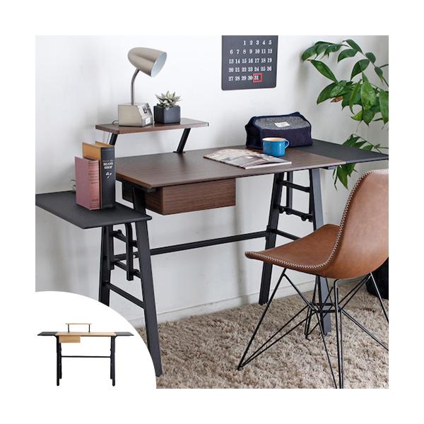 置く場所や用途に合わせてカスタム出来る機能性デスク。高さ調整出来る両サイドの可動棚でスペースをより効率的に活用できます。便利な引き出し1杯付き。どんなインテリアにも合わせやすい木目とブラックの組合せがポイントです。■商品名 デスク　DAY■...