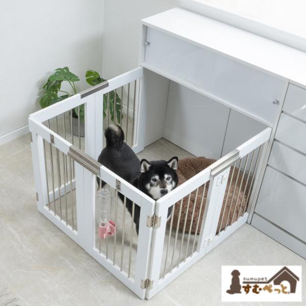 ワンタッチでたたんでしまえる収納型ペットケージです。商品番号15-fy-0227組立状態お客様組立の商品（新品）カラーホワイトサイズ外寸：（約）幅90×奥行30（ケージ開き時108）×高さ87.5cmケージ内寸：（約）幅82.5×奥行105...