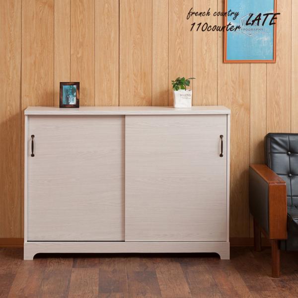 フレンチカントリーチックに仕上げた『Late』ラテシリーズ。商品番号15-kt26-036wh組立状態お客様組立の商品（新品）特記事項−付属品−カラーホワイトサイズ本体：（約）幅110×奥行30×高さ89cm引戸内寸：（左右共通）（約）幅5...