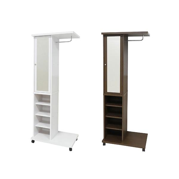 リビング・寝室・玄関などで使えるハンガーラック。ミラー付きでお出かけ前の身だしなみチェックができます。ハンガーバーにはコートなどの丈の長い洋服が掛けられます。地板上のスペースはカバン置き場に最適。上段の扉内と下段のオープン棚は、どちらも中央...