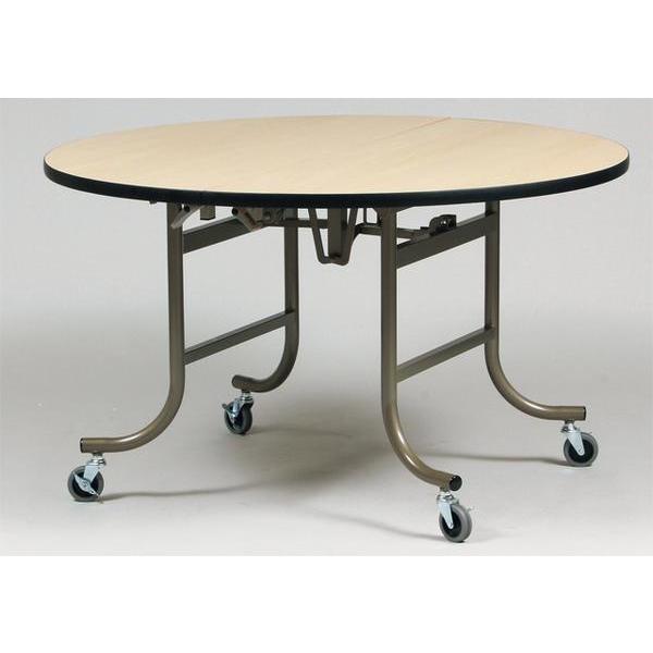 大型！フライト式の円テーブルです！折り畳む事が出来るので、収納もスマートに。天板が平らになる直前にロックされる、指挟み防止機能付き。キャスターはウレタン仕様となっています。直径1800mmの大きめの円テーブルです。国産製品です。会議、打合せ...