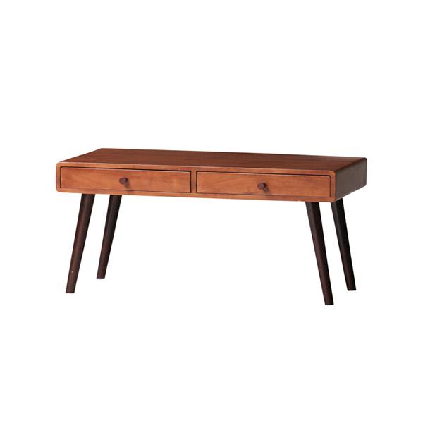 落ち着いたブラウン色の北欧風シリーズ！木の温もりを感じさせるセンターテーブル。角がカーブしていて、優しい印象のお部屋になります。引き出し付きで小ぶりなサイズなので、使いやすく便利です。引き出しは前後どちらからでも使用することができます。商品...