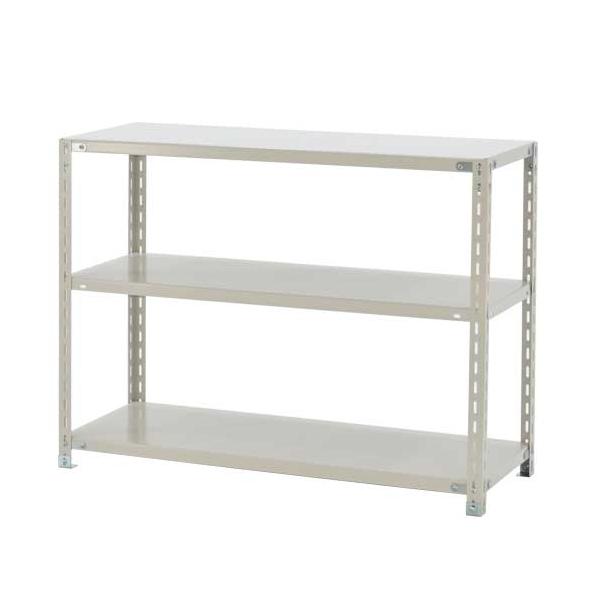 アングル材と棚板をボルトで固定するシンプルなスチール製ラックです。棚板は50mm間隔で上下変更可能です。商品番号62-YS-B122S-W-03組立品（新品）付属品W型コーナープレート（L用×4ヶ・R用×4ヶ）、ベースプレート（4ヶ）、 固...