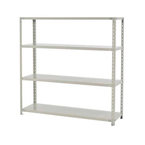 アングル材と棚板をボルトで固定するシンプルなスチール製ラックです。棚板は50mm間隔で上下変更可能です。商品番号62-YS-B332S-W-04組立品（新品）付属品W型コーナープレート（L用×4ヶ・R用×4ヶ）、ベースプレート（4ヶ）、 固...