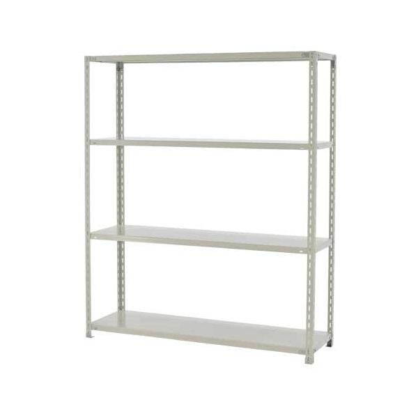 アングル材と棚板をボルトで固定するシンプルなスチール製ラックです。棚板は50mm間隔で上下変更可能です。商品番号62-YS-B432S-W-04組立品（新品）付属品W型コーナープレート（L用×4ヶ・R用×4ヶ）、ベースプレート（4ヶ）、 固...