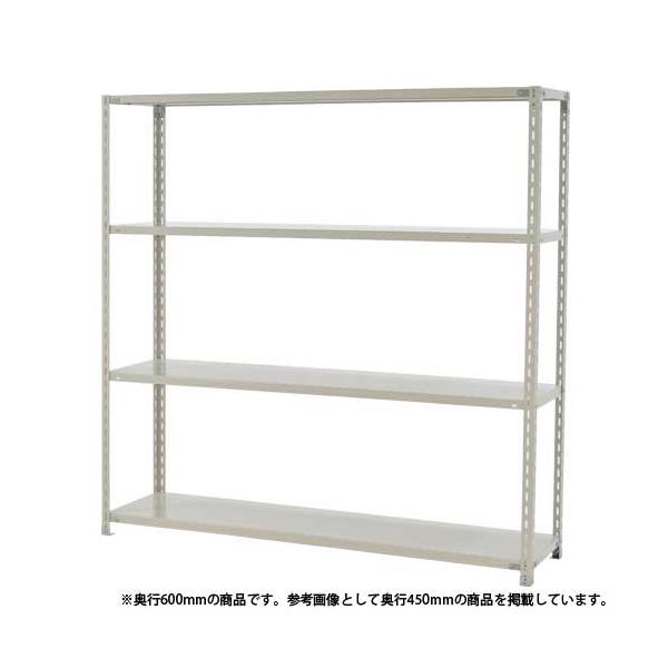 アングル材と棚板をボルトで固定するシンプルなスチール製ラックです。棚板は50mm間隔で上下変更可能です。商品番号62-YS-B443S-W-04組立品（新品）付属品W型コーナープレート（L用×4ヶ・R用×4ヶ）、ベースプレート（4ヶ）、 固...