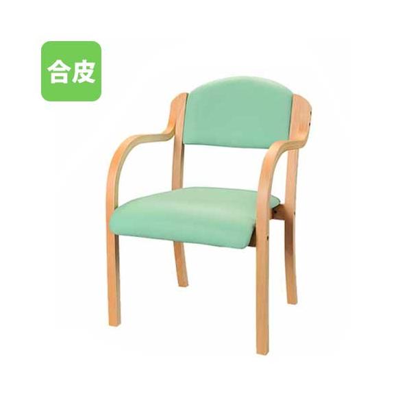 販売実績20,000脚突破！幅広い座面で安定感のある木製ダイニングチェア。お年寄りに優しい肘付きです。介護施設にも人気があります。張地は汚れが拭き取りやすくお手入れが簡単なPVCレザー。4脚までスタッキング（積み重ね）ができるので収納に便利...