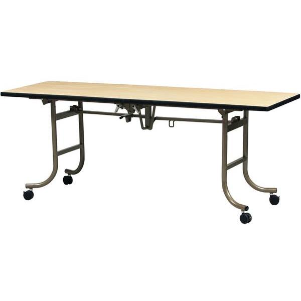 大型！長方形のパーティーテーブルです！折り畳む事が出来るので、収納もスマートに。天板が平らになる直前にロックされる、指挟み防止機能付き。キャスターはナイロン仕様となっています。国産製品です。横幅1800mm奥行き900mmの大型サイズのテー...