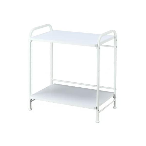 モニター台やプリンター台として使える大型のスチール製机上台。上段棚は高さを2段階に変更することができます。商品番号71-YSM-001-2組立状態お客様組立の商品（新品）付属品キャスター×4カラーホワイトサイズアジャスター使用時外寸：幅62...