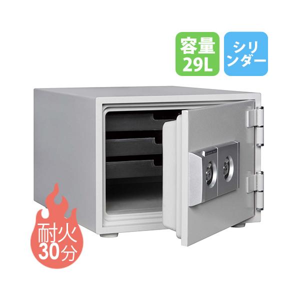 シリンダー錠タイプの耐火金庫。2ヶの鍵穴に、左用・右用のキーを差し込み廻すだけの操作で開閉ができる便利なシステムです。現金や貴金属、機密性の高い書類など、様々な物を安全に保管することができます。商品番号DS-DW30-S組立状態完成品（新品...