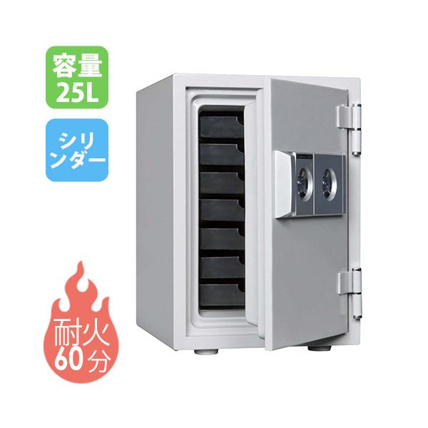 シリンダー錠タイプの耐火金庫。2ヶの鍵穴に、左用・右用のキーを差し込み廻すだけの操作で開閉ができる便利なシステムです。現金や貴金属、機密性の高い書類など、様々な物を安全に保管することができます。商品番号DS-DW50-7組立状態完成品（新品...
