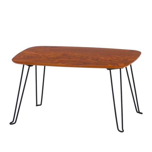 天板の曲線が特徴的なシンプルデザインの折れ脚ローテーブルです。少し光沢感のある木目調シートで雰囲気のある上品な仕上がりです。普段は折りたたんで収納しておき、来客時や作業スペースの拡大など必要な時だけサッと広げてご使用いただけます。商品番号F...