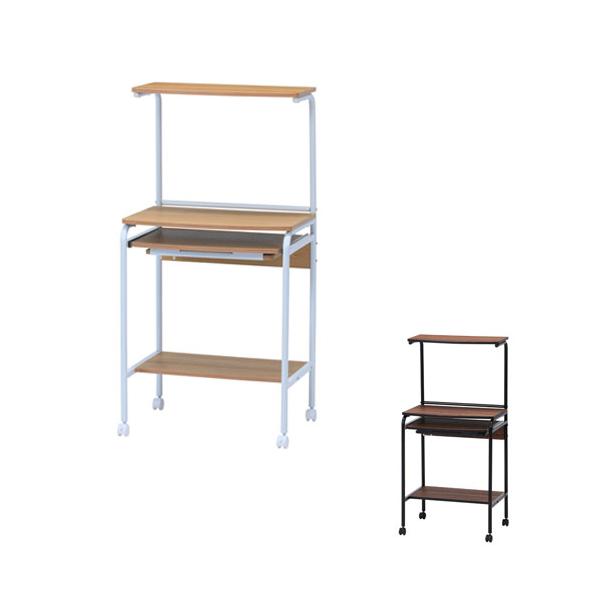 キャスター付きのパソコンデスクです。上部と下部に棚板がついているのでプリンター置き場にも困りません。キーボードトレーやマウストレーは使用時だけ引き出せるタイプです。商品番号FPD192-1組立状態お客様組立の商品（新品）特記事項※画面上のカ...