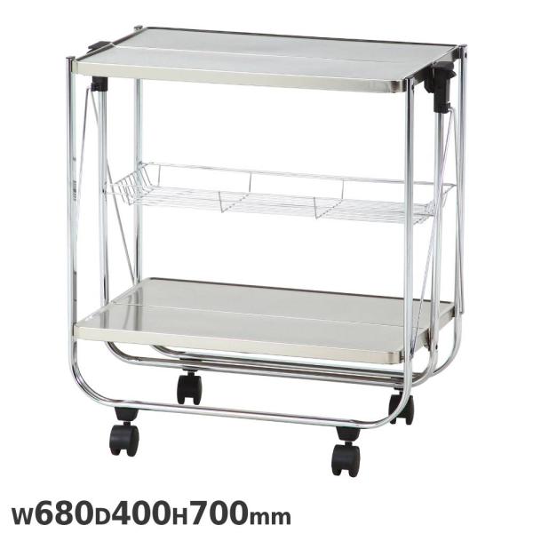 生活感を感じさせない、スタイリッシュな折りたたみワゴンです。ワゴン中段にはハーフサイズのバスケットがあり小さなものを収納することができます。コンパクトに折りたたむことができるので、使わないときは隙間に収納できます。商品番号FSG-0201-...