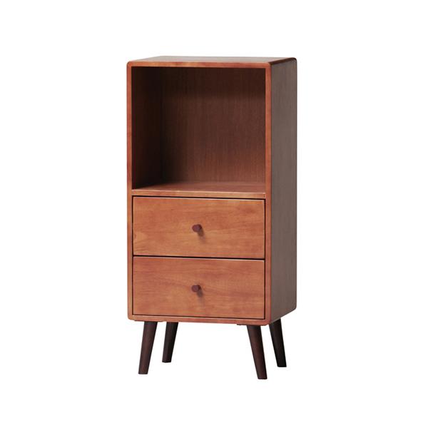 落ち着いたブラウン色の北欧風シリーズ！木の温もりを感じさせるラック。角がカーブしていて、優しい印象のお部屋になります。ちょうど良い高さで、圧迫感がなく使いやすいサイズです。タイプが棚3段タイプと引出し付の2種類ございます。商品番号KKOKO...