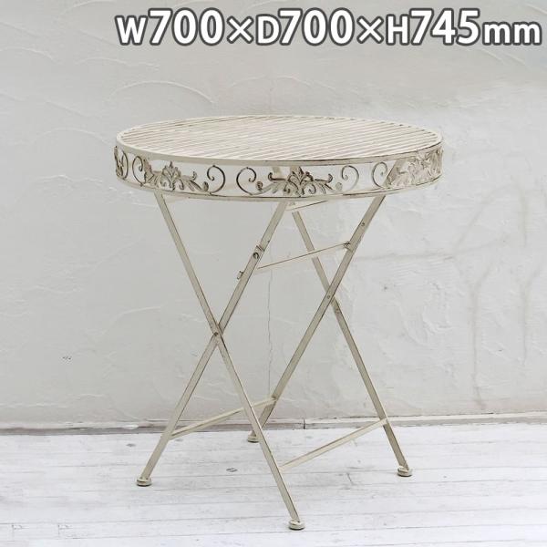 なじみやすい清潔感のあるオフホワイトと、気品あるシャビー感が絶妙にミックスされたラウンドテーブルです。商品番号SU-SPL-6628組立状態完成品（新品）特記事項※こちらはテーブルのみの販売ページです。椅子は付属致しません。※塗装の演出上、...