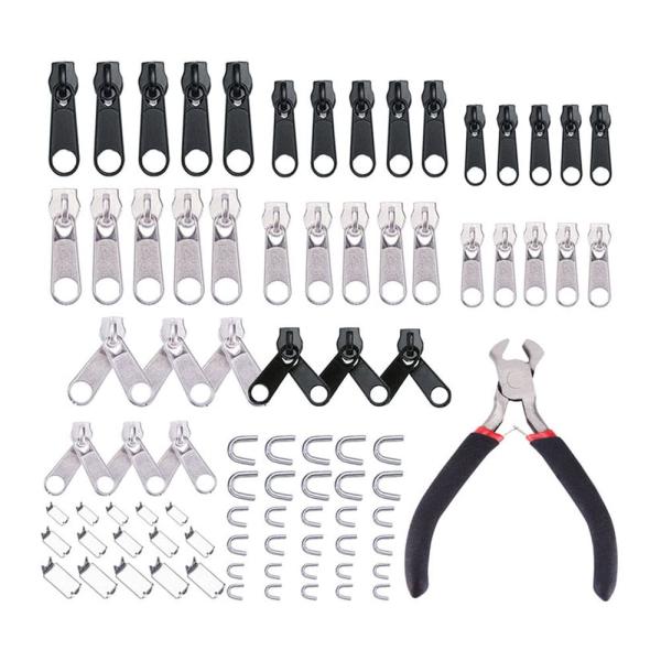 【こんなお悩みありませんか？】ファスナーが壊れてお気に入りの服が着られないバッグのファスナーが壊れて困っている修理に出すのは面倒だしお金もかかるDIYが好きで、自分で直したい【商品説明】ファスナージッパー修理キット。工具付きですぐにご使用い...