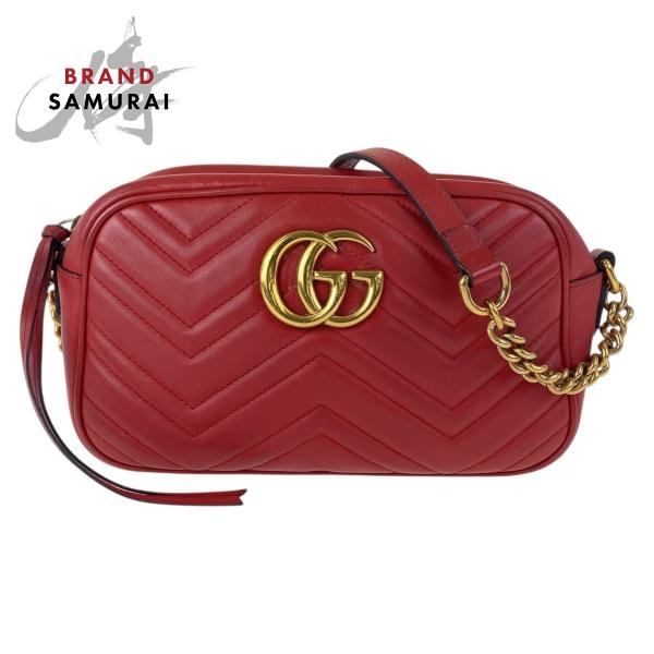 ■商品情報[管理番号]504455[ブランド]グッチ（GUCCI）[型番]447632[対象]レディース[カラー]レッド ゴールド金具[ライン]GGマーモント[生産国]イタリア[サイズ]W約23cm x H約14cm x D約6.5cmショ...