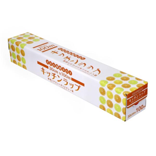 ■ダントツの安さ！たっぷり使えるロングサイズの『100ｍ巻』。■燃やしてもダイオキシンや塩素系ガスを発生しない環境にやさしいポリエチレンラップです。■よじれを防いで、ラップが切りやすい丈夫な厚紙BOX。