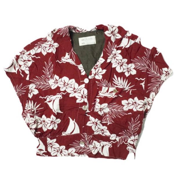 77circa x Ray BEAMS ナナナナサーカ レイビームス 別注 リメイクアロハブラウス レッド 半袖 オープンカラー シャツ 花柄 トップス g11202【サイズ】ONE SIZE 肩幅：約50cm 身幅：約48.5cm 着丈前...