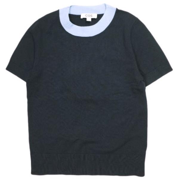 COS コス ハイゲージコットン バイカラークルーネックニット XS NAVY セーター 半袖 H&amp;M トップス g23785【サイズ】XS 肩幅：約33.5cm 着丈：約54cm 身幅：約41.5cm 袖丈：約20cm【カラー】N...