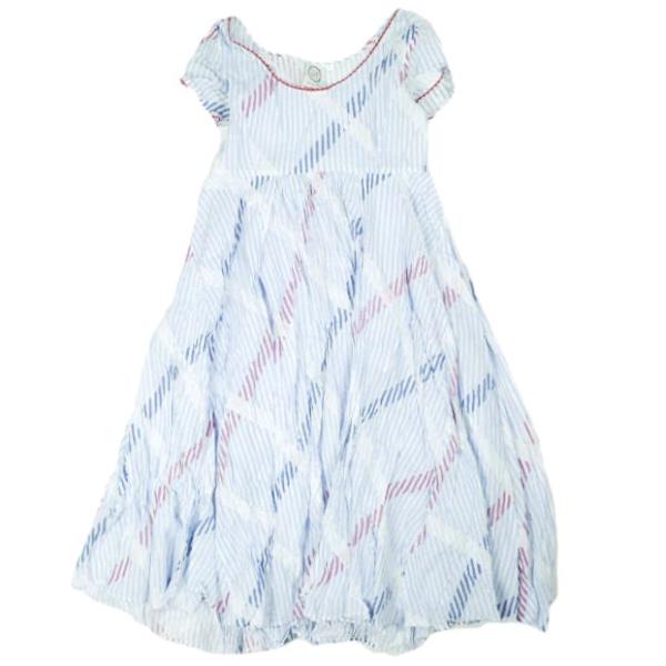 Thierry Colson ティエリーコルソン Striped Midi Dress インド綿 ストライプワンピース S Blue 半袖 シャツ ドレス トップス g25872【サイズ】S 肩幅：約36cm 着丈：約104cm 身幅：約4...