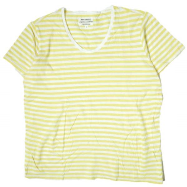 pyjama clothing ピジャマクロージング ベルギー製 Border ?U-Neck Tee ボーダーUネックTシャツ S イエロー/ホワイト カットソー g9601【サイズ】S 肩幅：約39.5cm 着丈：約61cm 身幅：約5...