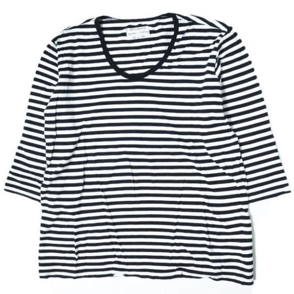 pyjama clothing ピジャマクロージング ベルギー製 Border ?U-Neck Tee 五分袖ボーダーUネックTシャツ S ネイビー カットソー g9604【サイズ】S 肩幅：約40.5cm 着丈：約61cm 身幅：約50....