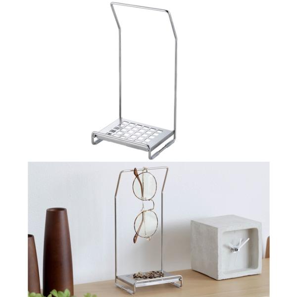 メガネスタンド メガネラック ステンレス製 日本製 さびにくいオールステンレス製 クッションゴム(シリコン)付 メッシュ小物(コンタクトケース等)置き シンプル おしゃれ インテリア ディスプレイ 店舗 展示 メガネかけ《ポイント》置き場に...