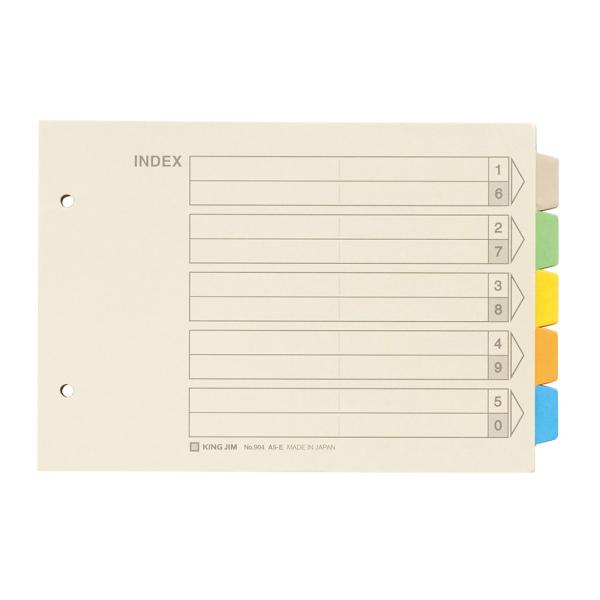 ●規格：Ａ５判ヨコ型●穴数：２穴●仕様：５色５山６枚１組●外寸：縦１４８×横２２０ｍｍ●材質：古紙使用