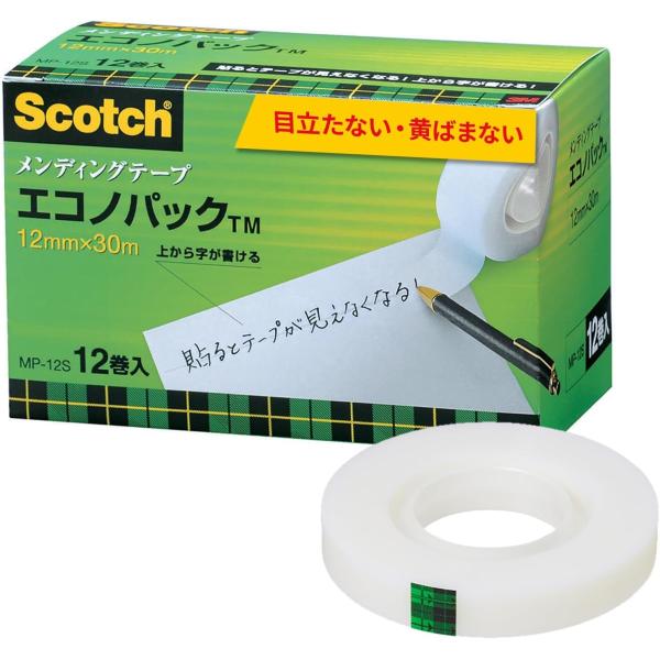 ●寸法：幅１２ｍｍ×長３０ｍ●巻芯径：２５ｍｍ●テープ厚：０．０５８ｍｍ●材質：基材＝アセテートフィルム，粘着剤＝アクリル系