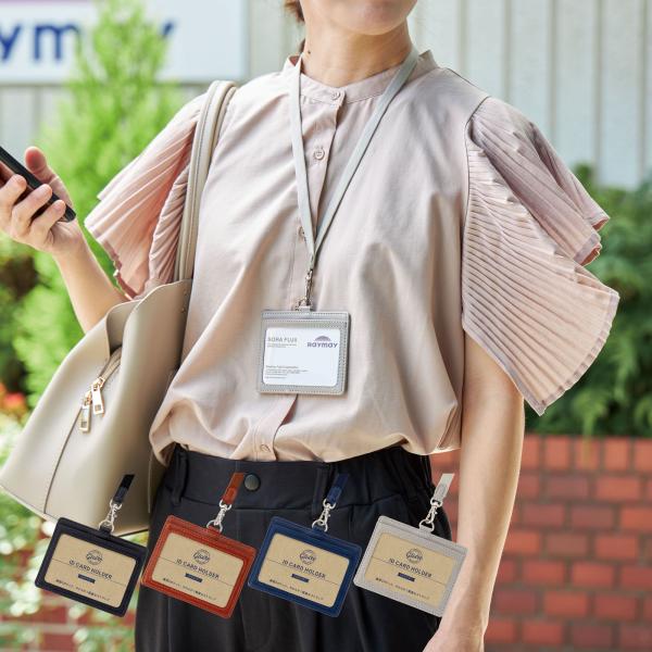 グロワール,レイメイ,IDホルダー名刺,カード,ストラップ合皮,ポケット,ブラックレイメイ藤井グロワールIDホルダーブラックGLP1172B｜名刺ストラップ裏面2ポケット、柔らかく軽量なストラップ。本体サイズ:ホルダー=W102×H80×D...