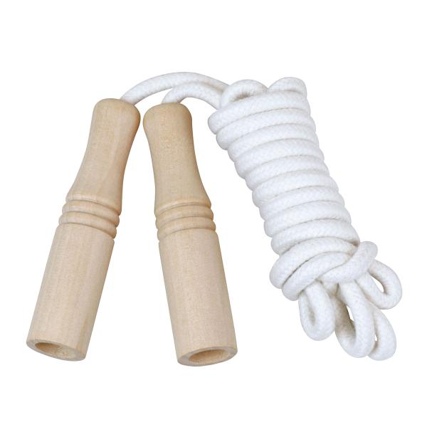 木柄なわとびです。商品サイズ:全長/約2200mm、グリップ/φ22×96mm<br>※グリップ（持ち手）の中で、結び目を作って、長さ調節ができます。■商品サイズ：全長/約2200mmグリップ/φ22×96mm■材質：柄：木、ひ...