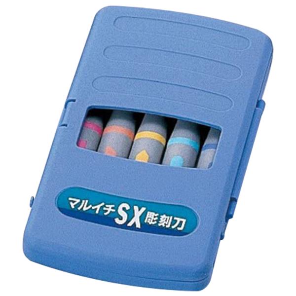 ロック付プラケース入。スタンド付なので取り出しやすいです。柄の表面はエクストマー樹脂をしようしているので、すべりにくく使い易さバツグンです。■入数：5本組■仕様：SX、全鋼、左用■重量：194g■セット内容：半丸刀×1、切出刀×1、三角刀×...