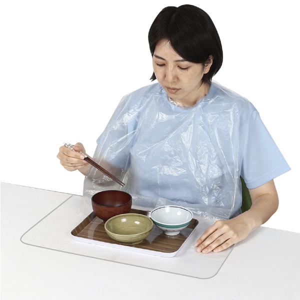 食べこぼしをしっかりキャッチ!深くて立体的なポケット・ランチョンマット付使い切りタイプで片付け簡単!清潔・らくらく!着脱簡単!商品サイズ:730×650mm、着丈/710×550mm、ランチョンマット/290×520mm■商品サイズ：730...