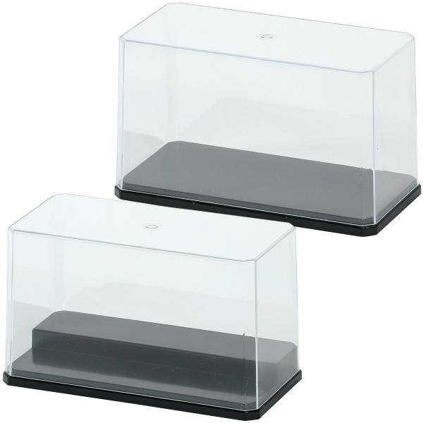 フラットタイプのミニディスプレイケース作品の入る最大寸法:148×65×88mm■商品サイズ：169×85×100mm■重量：【フラットタイプ】126g【ひな壇タイプ】132g■最大寸法：148×65×88mm■材質：スチロール樹脂■生産国：日本