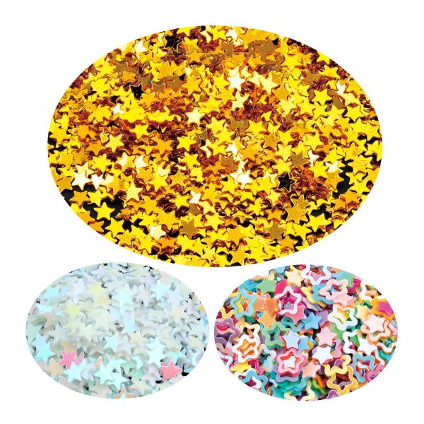 キラキラで可愛い星の形のホログラム!■商品サイズ：ゴールド・ホワイト/1粒あたり約3.5×3mmカラフル/1粒あたり約4×3.5mm■重量：1.1g■材質：PET■セット内容：1g入り■生産国：中国●工作図工女の子スター星型ほしがたアート絵素材