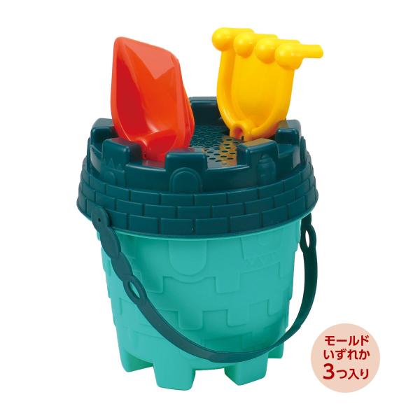 色んな形が作れる!モールドつき砂場セット商品サイズ:バケツ本体/約φ128×106mm、バケツ(フタ)/約φ115×45mm、スコップ/約60×150×20mm、熊手/約70×150×26mm■商品サイズ：バケツ本体/約φ128×106mm...