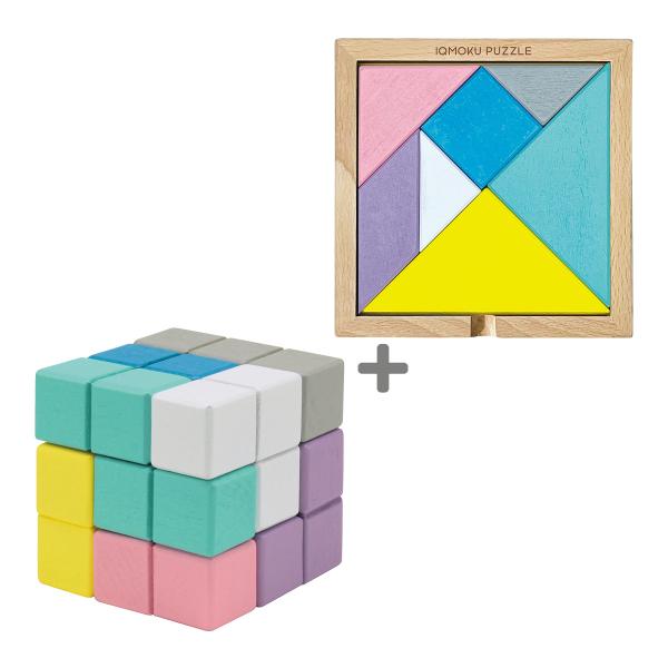 正方形を分割した7つのピースを使って楽しむパズル!立体パズル：5個＋図形パズル：5個のセットです。図形パズル:■商品サイズ：W144×D13×H144mm■商品重量：250g(包装資材含む)■材質：天然木■対象年齢：6歳〜立体パズル:■商品...