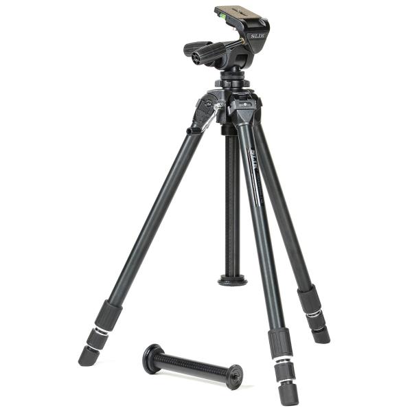 スリック最大のアルミ製三脚「ザプロフェッショナル」を一回りコンパクトにした携帯性優先モデル。全高:1835mm■全高：1,835mm■エレベーター下げ全高：1,550mm■地上最低高：370mm■エレベータースライド幅：285mm■縮長：8...