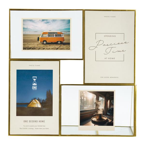 はがき結婚式出産プレゼント記念品還暦金婚式お洒落キシマフレーム枠フォトフレーム,写真立て,ゴールド,多面,L版アンティーク,卓上,ガラス,4窓,ハガキフォトスタンド,写真たて,フォト,フレーム,写真,立て,金,金色,複数,4面,はがき,KG...