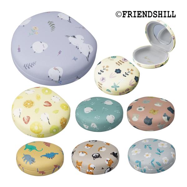 小花とシマエナガがかわいい!バネ式でどなたでもお使いいただけるアクセサリーケースです。ミラー付き。内寸:約W60×D55×H20mm■素材：スチール/合皮■内貼り：グレー■重量：約65g■内寸：約W60×D55×H20mm