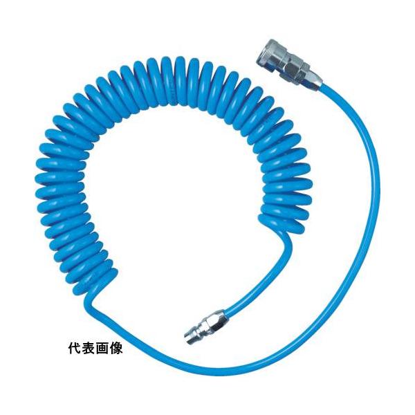 空圧用品 流体継手・チューブ エアチューブ・ホース ●高弾性のポリウレタン樹脂チューブをスパイラル加工した製品のため、折れぐせがつきにくく優れたばね特性をもっています。●カップリング付きのためエア工具との脱着がスムーズです。●耐摩耗性、耐久...