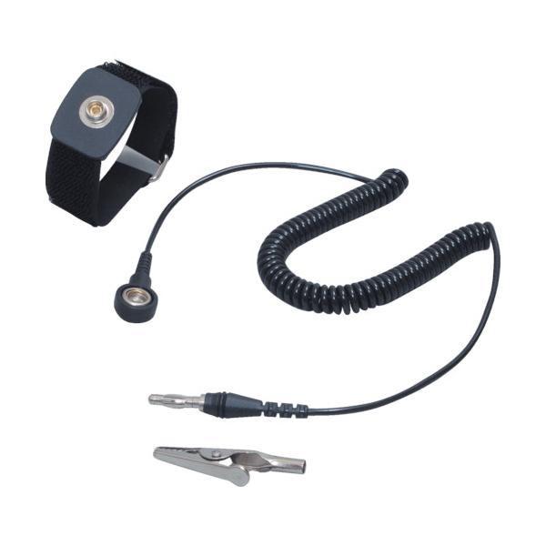 電子機器 静電気対策用品 リスト・フットストラップ ●マジックテープ式のリストストラップです。●半導体工場・精密機器組み立て作業での静電気除去。●コード有無：有●コード有効長(m)：1.8●コイル部長さ(cm)：16●色：ブラック●グランド...