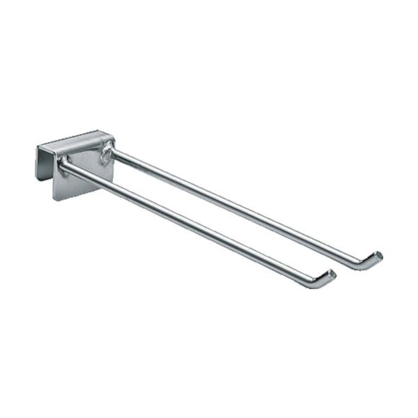 物流・保管用品 工場用保管設備 陳列機器 ●フック寸法 径×長さ(mm)：6×200●最大積載量(kg/個)：2●タイプ：ダブルフック200mm●スチール（クロムメッキ仕上げ）