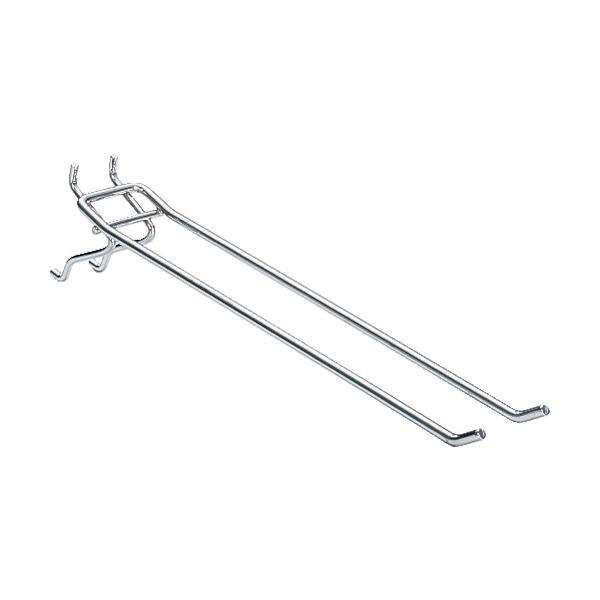 物流・保管用品 工場用保管設備 陳列機器 ●フック寸法 径×長さ(mm)：5×250●最大積載量(kg/個)：2●タイプ：2本爪●スチール（クロムメッキ仕上げ）