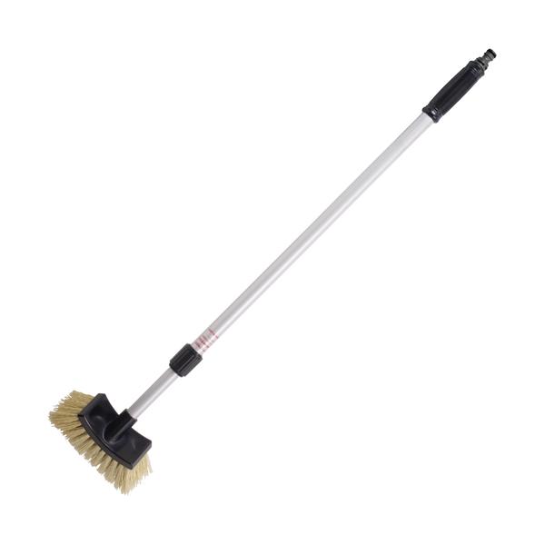 清掃・衛生用品 清掃用品 デッキブラシ ●ホースをワンタッチで接続し、ブラシに通水しながら使用できます。●清掃用。●ベランダそうじ用。●幅(mm)：160●長さ(mm)：780〜1240●寸法(mm)：160×940×85●ワンタッチ接続式...