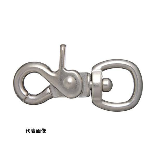 金物・建築資材 建築金物 荷役金具 ●開口部の広がりが広いスナップです。●チェーンの先端金具・フックとして。●フェンス用チェーンの先端金具。●使用荷重(kN)：0.04●参考使用荷重(kg)：4.0●A(mm)：49●B(mm)：7●C(m...