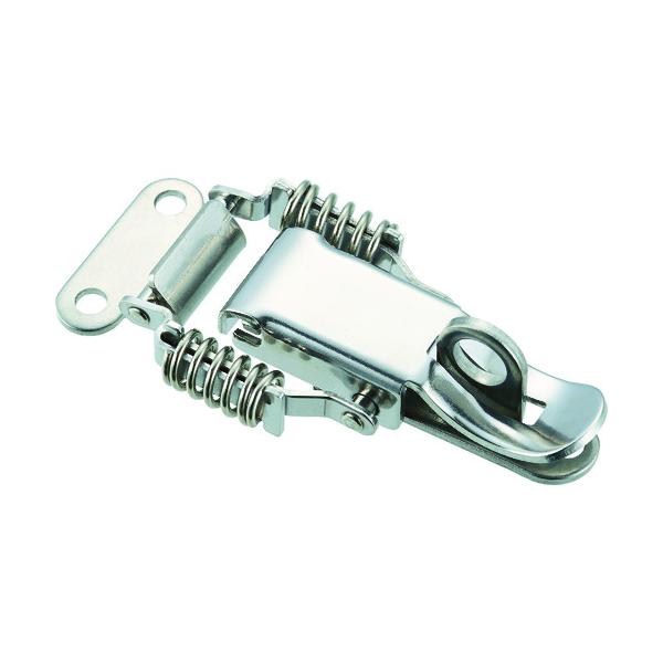 メカトロ部品 機械部品 パッチン錠 ●南京錠で施錠できます。●スプリングの作用で締め付けができます。●ステンレス製で耐食性に優れています。●本体取付穴寸法(mm)：5.2●受け穴寸法(mm)：5.2●鍵穴径(mm)：10●ステンレス（SUS...