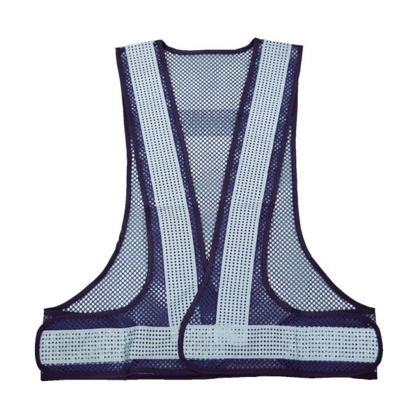 保護具 作業服 安全ベスト ●マジック式のテープにて胴回りのサイズ調整が可能です。●反射材にも穴加工を施しており、通気性が良く軽量です。●工事・建築現場。●交通整理。●色：紺/シルバー反射●サイズ：フリー●着丈(cm)：60●胴周り(cm)...
